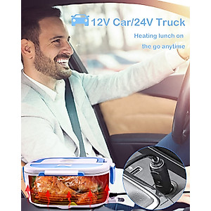 [Faster] Electric Lunch Box Food Heater, 60W High-Power 4 in 1 Heated Lunch Boxes for Adults, Car & Home, 1.5L Leak-Proof Heated Lunch box,12V 24V 110V Portable Microwave with Carry Bag