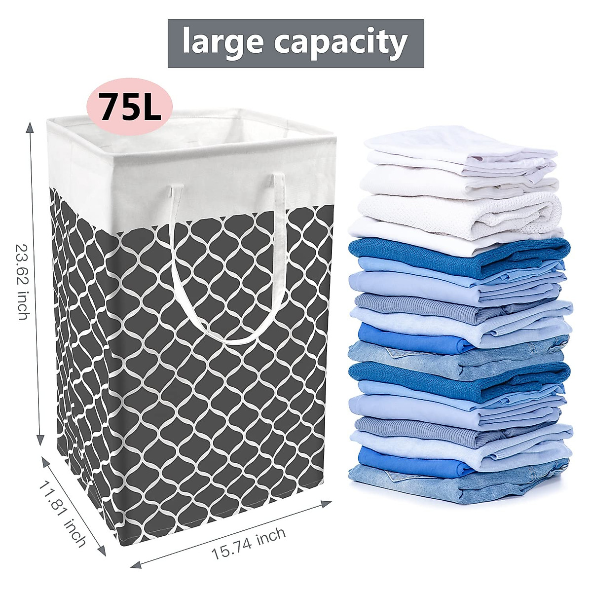 Nancyber 2 Pack Collapsible Laundry Basket, 75L Large Waterproof Laundry Hamper with Handles, Clothes Hampers for Laundry, Dorm, Toys Storage, Foldable Laundry Room Organization (Gray Geometric A)