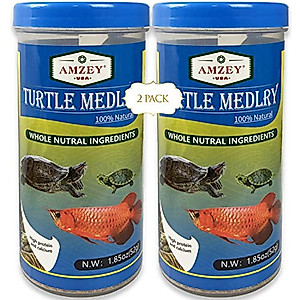Amzey 2 Pack Aquatic Turtle Medley Treat Food, 3.7 Ounce Total - 100% Natural Aquarium Fish Food, High Protein Turtle Medley Food for Turtle, Aquatic Fishes, Newts and Frogs