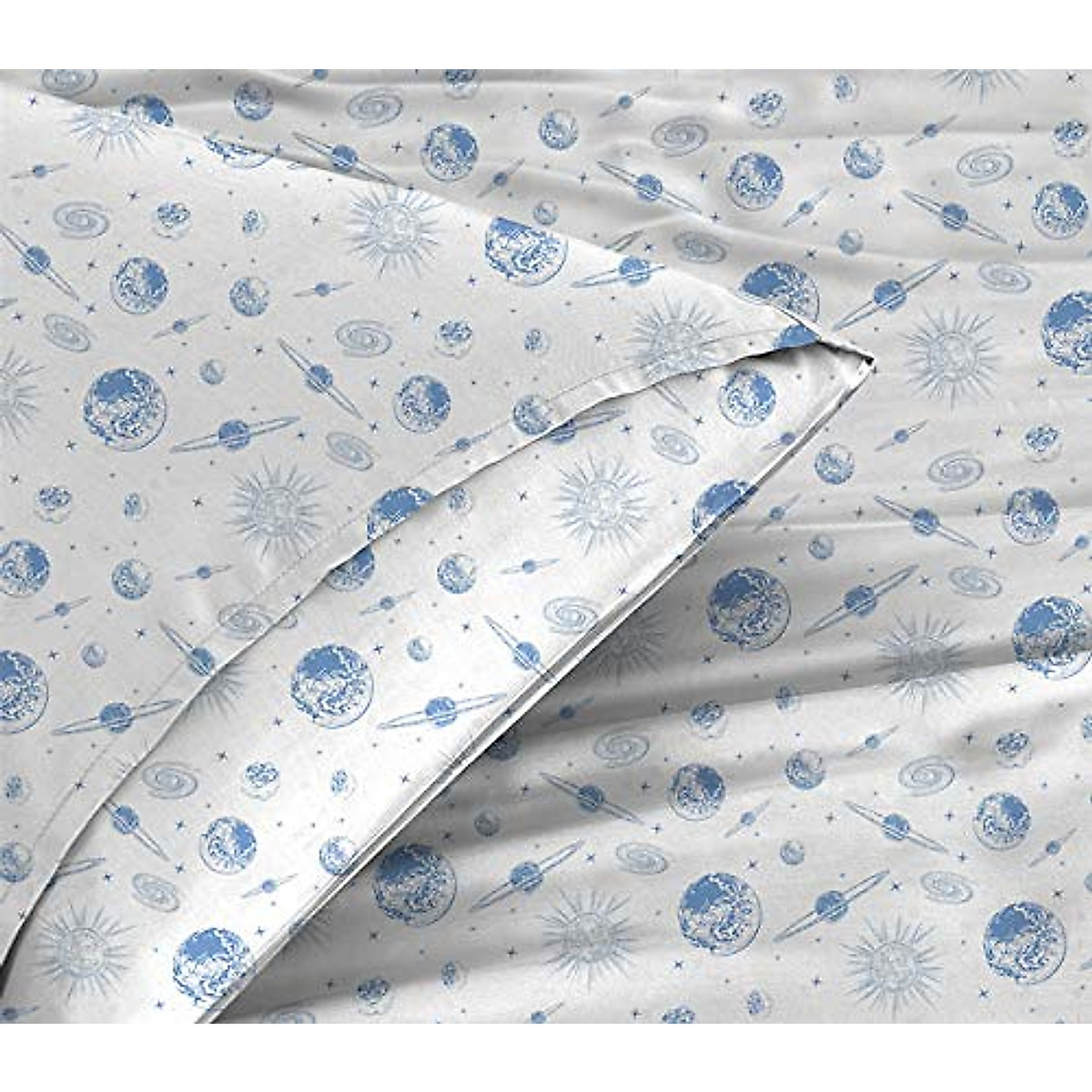 Kids Rule 3-Piece Blue Galaxy Sheet Set for Kids & Girls - 1 Twin Flat Sheet, 1 Twin Fitted Sheet & 1 Queen Pillowcase, Soft Brushed Microfiber Polyester Bed Sheet, Smooth & Durable