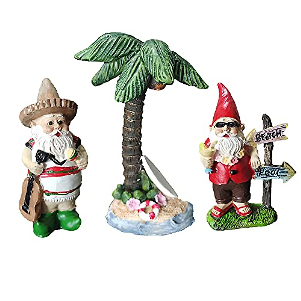 JIUMO Miniature Garden Gnome Fairy Garden Gnome Figurines Beach Gnome Figurines Outdoor Small Garden Gnomes Accessories Gnomes with Coconut Tree