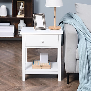 HOMCOM End Table, 2-Tier Side Table with Drawer and Storage Shelf, Modern Side Table for Living Room, White