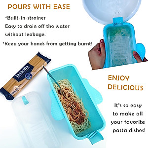 2000ML / 68OZ Microwave Pasta Container Cooker, Noodles Cooker with Strainer. Quickly Cooks up to 4 Servings Pasta, Cute Elephant-Shaped Multifunctional Cooker for Dorms, Kitchens or Offices.（Blue）
