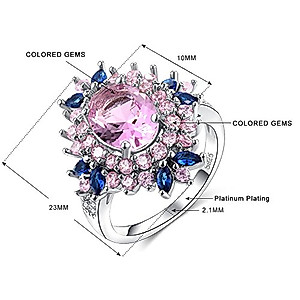 PAMTIER Women's Stainless Steel Pink Flower Ring with Zircon Gemstone Size 7