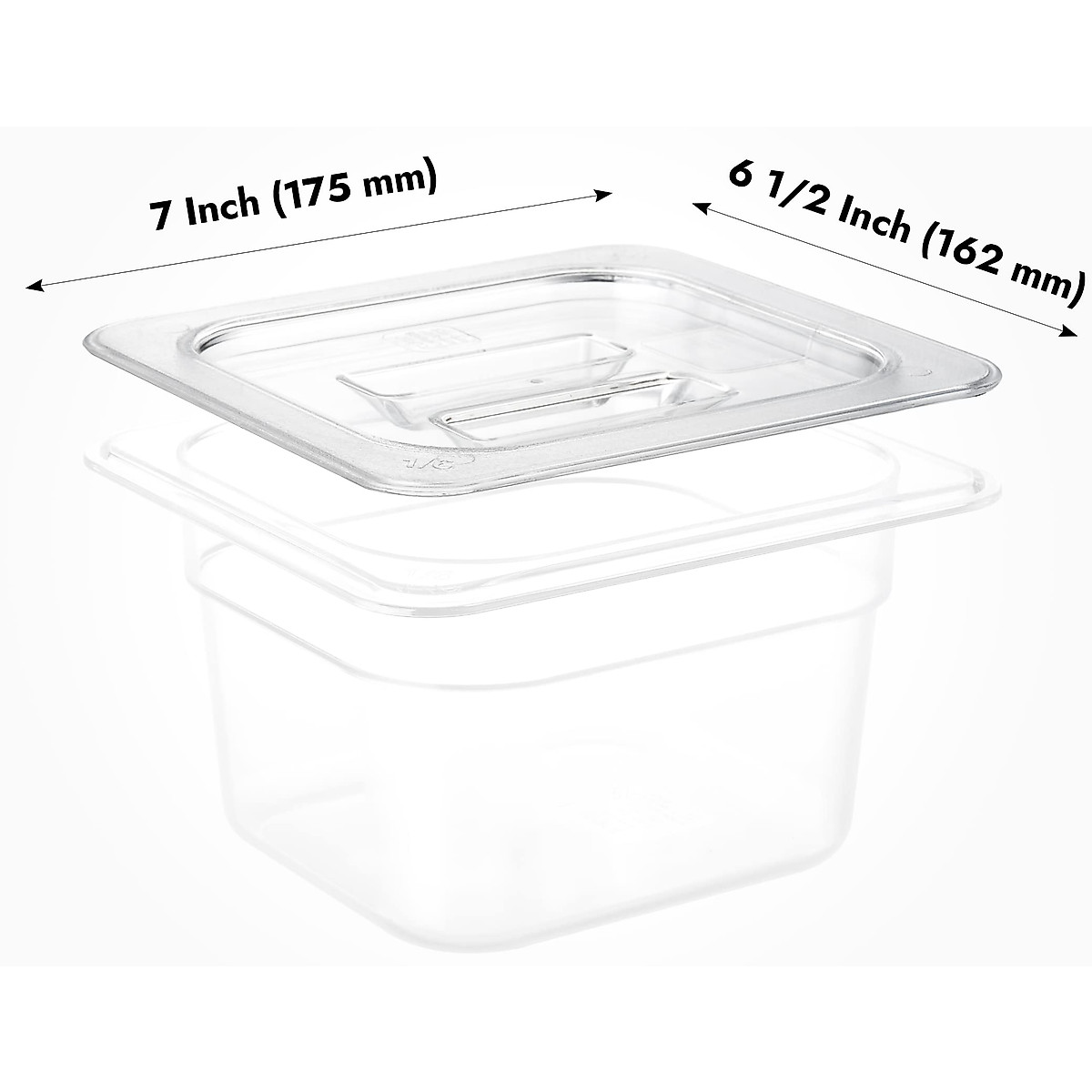 CURTA 6 Pack Food Pan Lids, 1/6 Size Polycarbonate Cover with Handle, Plastic Clear