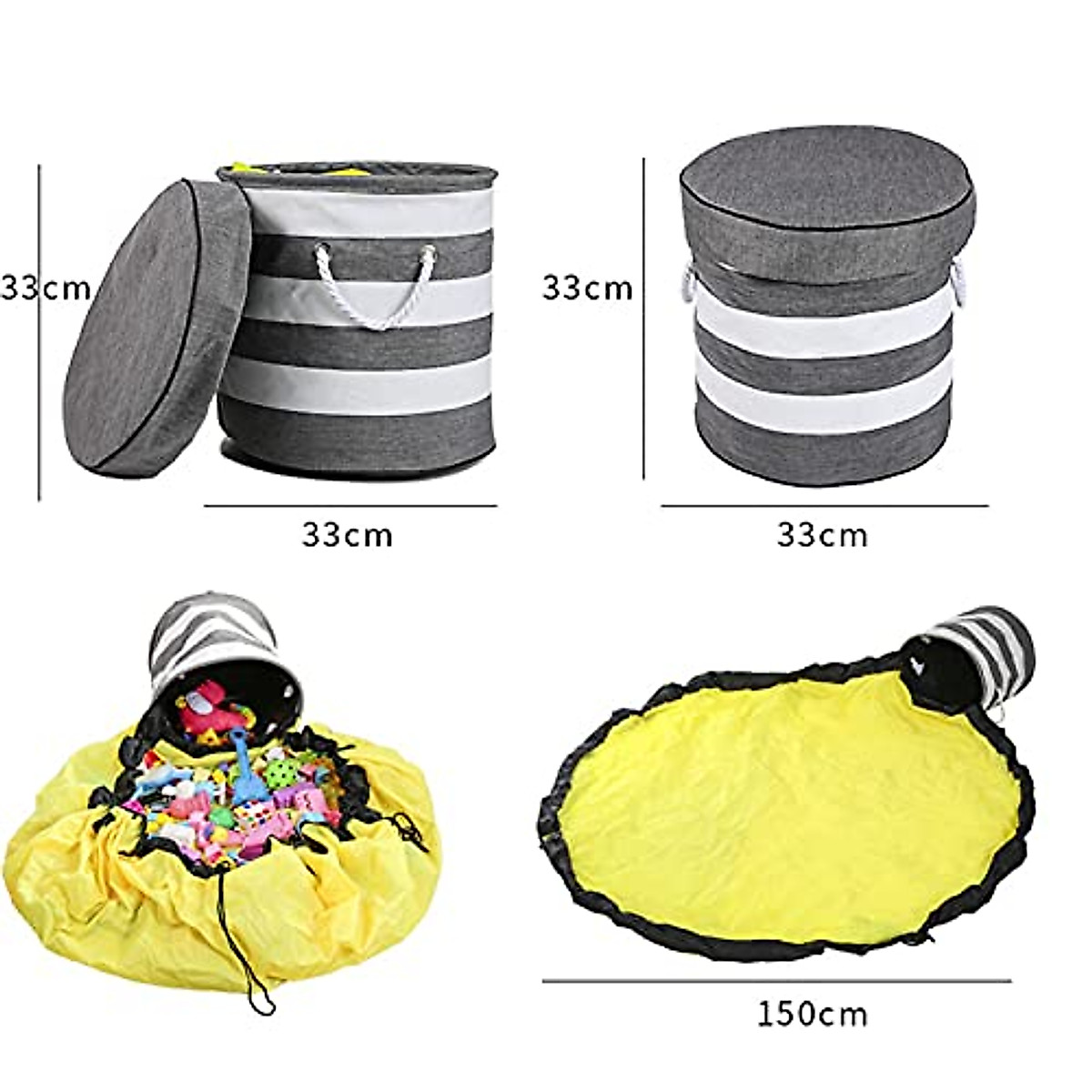 2-in-1Toy Storage Basket with Large Play Mat,Large Blanket Toys Chest Case Bag Kids Room Drawstring Bins Box Floor Activity Buckets