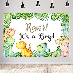 Aperturee Dinosaur It's a boy Baby Shower Backdrop 5x3ft Oh Boy Tropical Palm Leaves Jungle Photography Background Kids Newborn Cake Table Banner Party Decoration Photo Booth Studio Props Favors