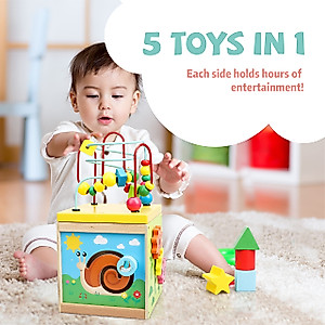 TOY Life Wooden Baby Activity Cube for Toddlers 1-3 Activity Cube Learning Toys for 1 Year Old With Busy Cube Bead Maze for Toddlers 1-3 Educational Toys for 1+ Year old 9 10 Month Old Baby Toys Gifts