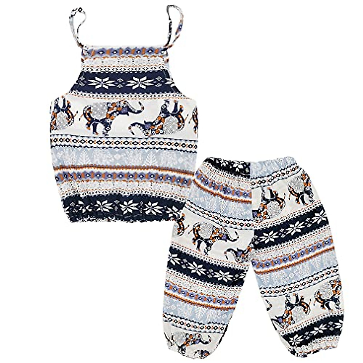 Rysly Baby Girls Boho Elephant Tops Harem Pants 2 Piece Outfits Multicolor Blue 110