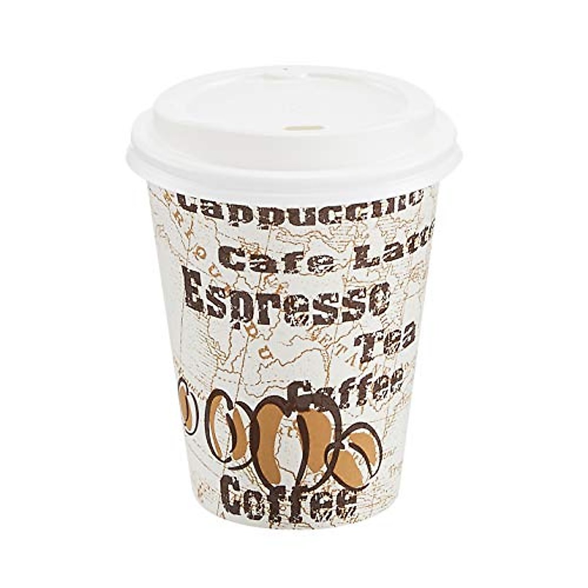 Amazon Basics Paper Hot Cups with Lids, Cafe Design, 12 oz, 100 Count