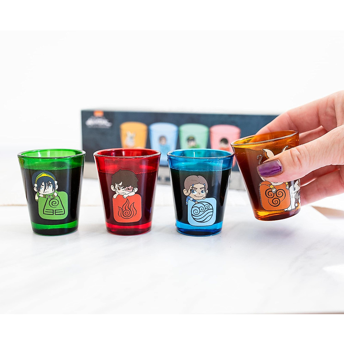 Surreal Entertainment Avatar: The Last Airbender Chibi Characters 2-Ounce Shot Glasses | Set of 4