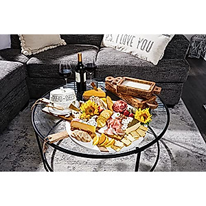 Mud Pie Large Round White/Natural Brown Wood Serving Paddle Board 25 1/5" x 20"