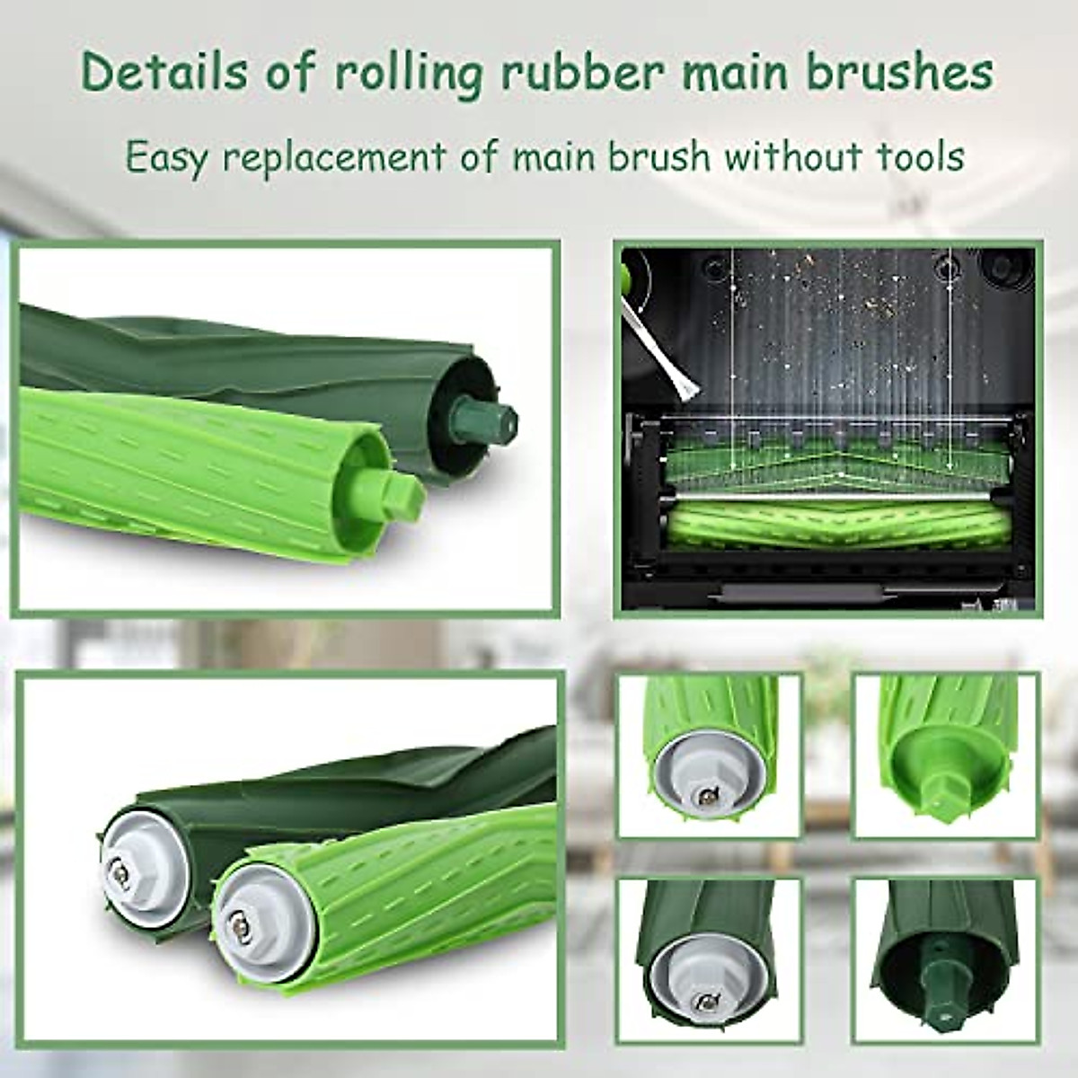 Gusnilo Replacement Parts Kit Compatible for iRobot Roomba i/e Series Robotic Vacuum Cleaner E5 E6 i7 i7+ i6 i6+ j7 j7+ Vacuum Cleaner 1 Set of Multi-Surface Rubber Brushes 3 Filters 4 Side Brushes