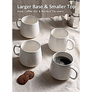 Porcelain Coffee Mugs Set of 4-12 Ounce Cups with Handle for Hot or Cold Drinks like Cocoa, Milk, Tea or Water - Smooth Ceramic with Modern Design, White