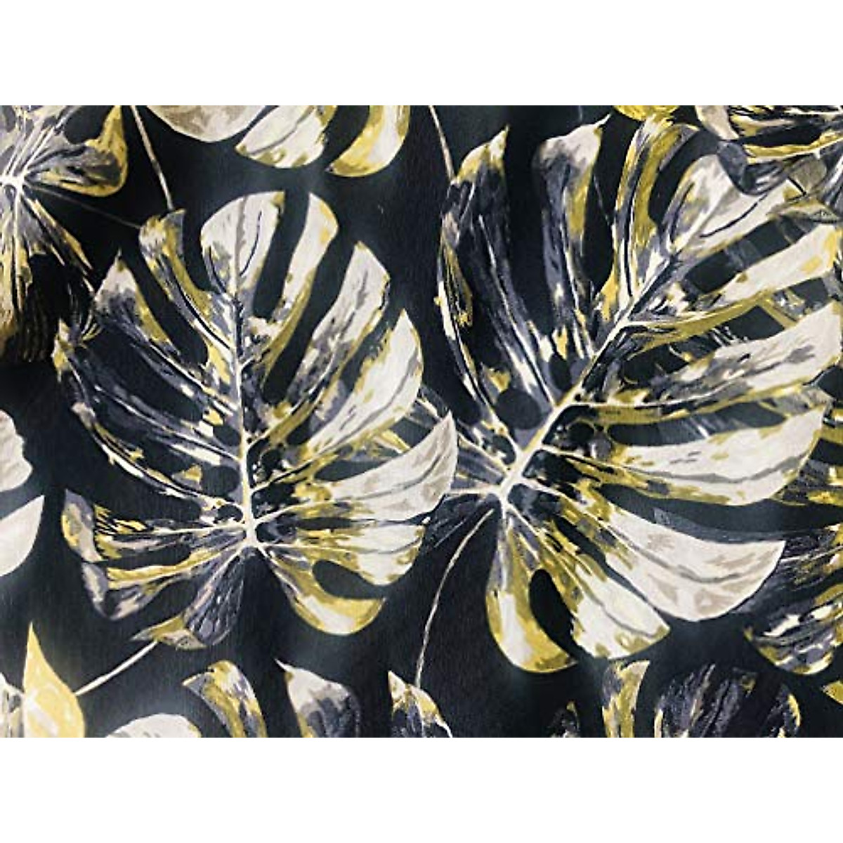 Black & Green Palm Banana Leaf Print Fabric Tropical Leaves Cotton Curtain Material Upholstery - 55 inches Wide (Sold by The Yard)