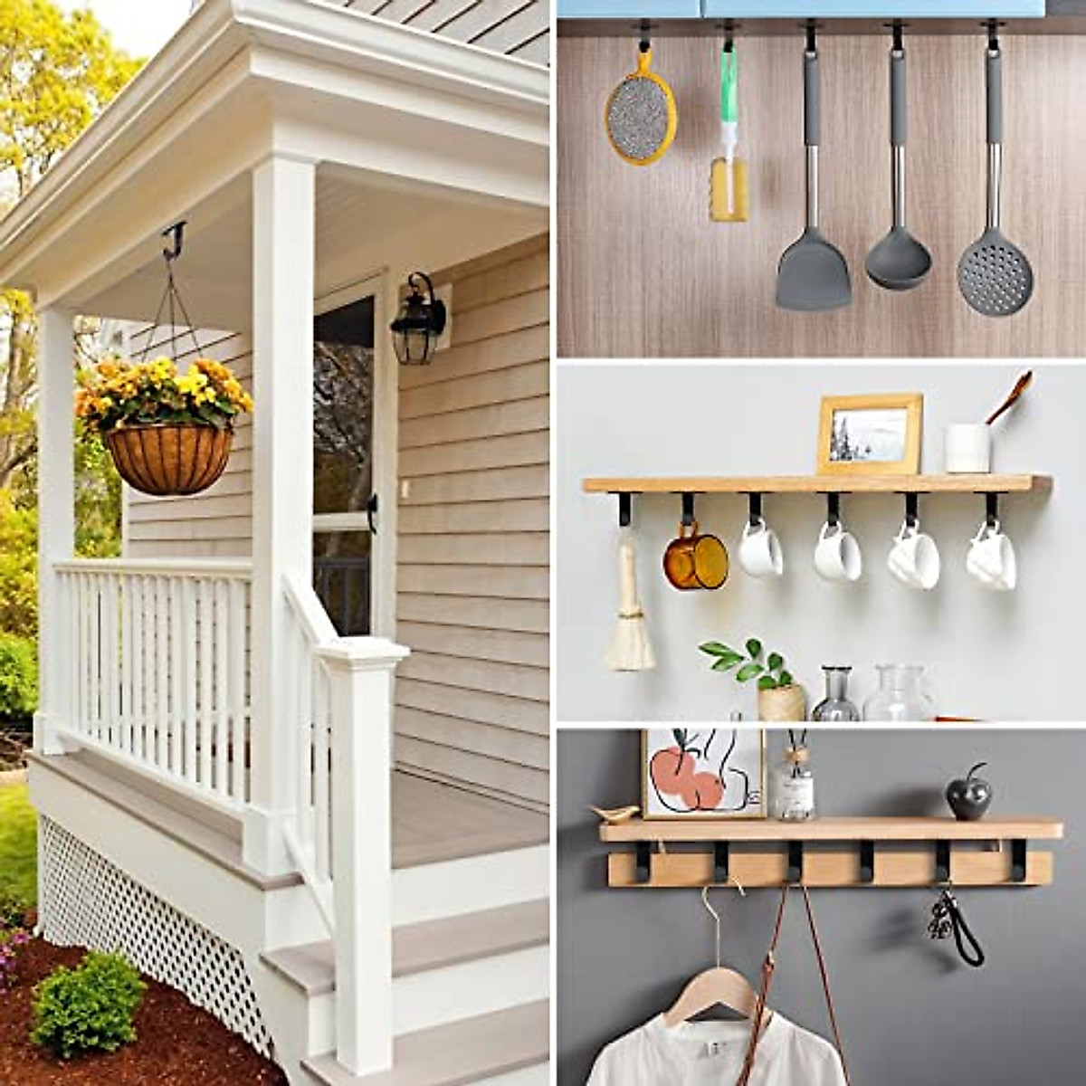 NearMoon Stainless Steel Screw Mounted Ceiling Hooks, Under-Shelf Towel/Robe Clothes Hook Heavy Duty Coat Hook Hanger for Bathroom Kitchen Cabinet Garage, 10 Pack (Matte Black)