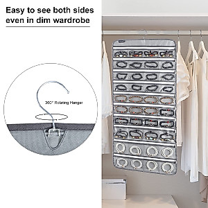 ANZORG 80 Zippered Pockets Hanging Jewelry Organizer for Holding Jewelries Dual-Sided Accessory Display Holder for Earrings Bracelets Rings (80 Zippered Pockets-Grey)