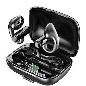 Loluka Wireless New Clip On Ear Clip Bone Conduction Headphones Bluetooth Earbuds Comfortable and Fitable for All Type Ears True Wireless Earbuds Stereo Sound IPX4 Waterproof Black