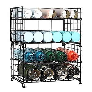 X-cosrack Adjustable Water Bottle Organizer,4-Tier Wall-Mounted Water Bottle Holder, Stackable Water Bottle Storage Rack for Kitchen Countertops,Pantry, Cabinet,Large(Patent No.:US D950,280 S)