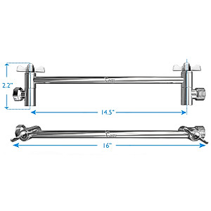 Coeur Designs 16-Inch Extra Long Shower Extension Arm. Solid Brass. Height/Angle Adjustable With a Unique Locking Gear for a Perfect Position Every time. Holds All Showerhead Sizes!!