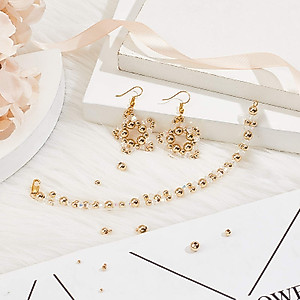 PH PandaHall 14K Gold Spacer Beads, 300pcs Round Brass Beads 5 Size Metal Smooth Beads Seamless Ball Beads Long-Lasting Little Beads for Summer Bracelet Necklace Jewelry DIY Crafts(2/3/4/5/6mm)