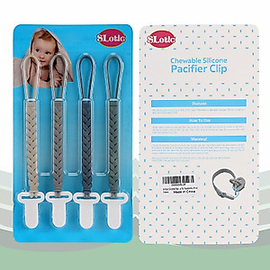 4-Pack Silicone Pacifier Clips with a Woven Rope Shape for Baby Boys and Girls - Flexible and Rust-Free Holders for Teething Relief and Baby Essentials, Safe for Newborns (Grey)