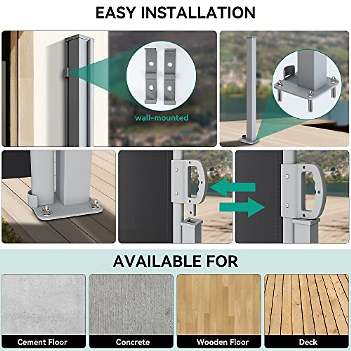 YITAHOME 118''X 78'' Retractable Side Awning Folding Privacy Screen Privacy Fence Waterproof UV-Resistant Privacy Awning Outdoor for Garden, Deck, Patio, Pools, Balcony, Gray