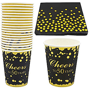 Pandecor 50th Birthday Party Supplies -Serves 20-142 PCS Disposable Tableware Set,Includes Table Cover,Dinner Plates,Dessert Plates,Cups,Napkins,Forks,Knives and Spoons for 50 Years Anniversary Party