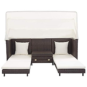 FAMIROSA Extendable 3-Seater Sofa Bed with Roof Poly Rattan Brown
