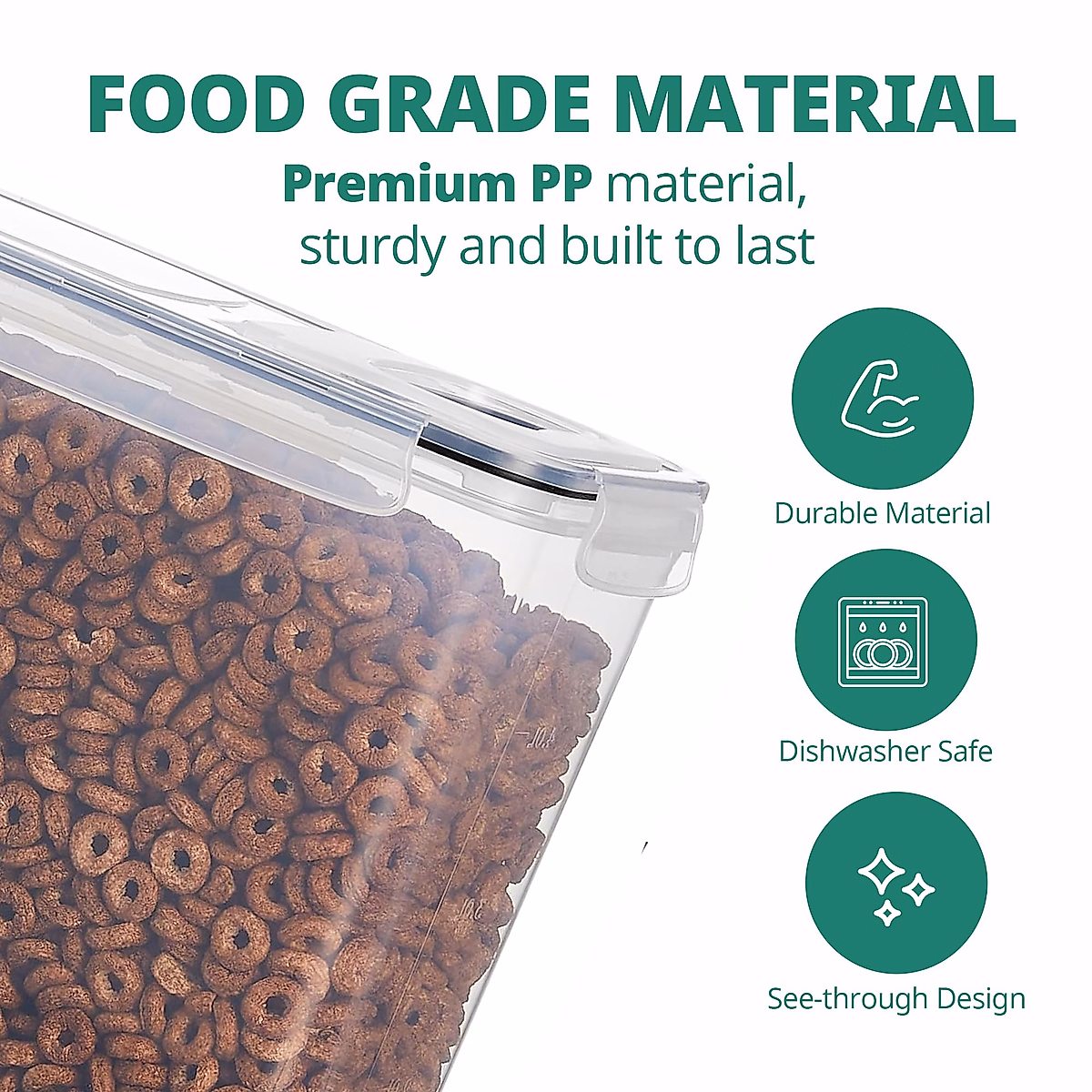 SirContainers Cereal Containers Storage - 4 Pack Airtight Food Storage Containers Large Cereal Dispenser 4 Liter Plastic Storage Containers with Lids