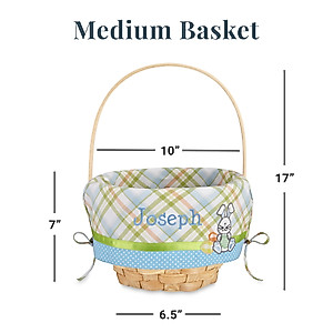Let's Make Memories Personalized Easter Basket - Create Your Own - Wicker Basket - Embroidered Liner - Large - Blue Bunny Applique