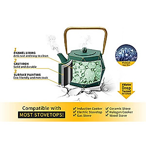 Toptier Cast Iron Teapot, Stovetop Safe Japanese Cast Iron Tea Kettle, Diamond Design Tea Pot with Removable Infuser for Loose Tea, 30 Ounce (900 ml), Dark Green