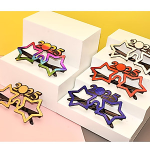 SWYOUN 2025 Plastic Glasses Star Design Happy New Year's Eve Glasses Graduation 2025 Class Of 2025 Party Photo Prop Supplies(Pack Of 5)