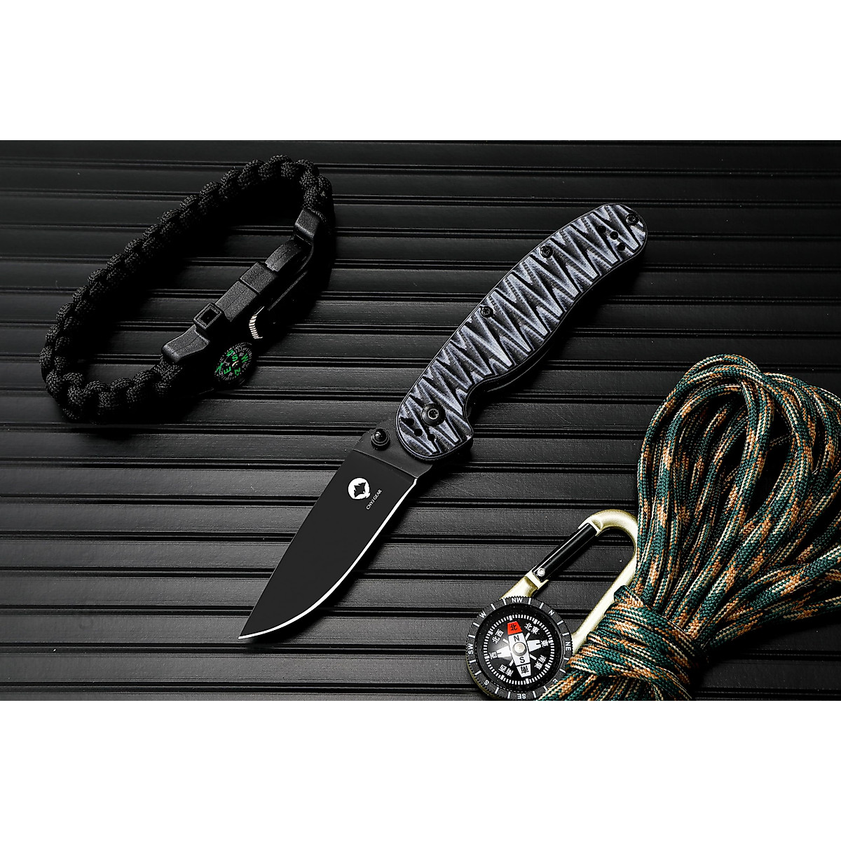 CNYJ Folding Knife Everyday Carrying Pocket Folding Knife D2 Steel Blade G10 Tactical Handle EDC Knife Water Ripple Style Handle