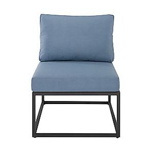 Walker Edison Tropez Contemporary Steel Frame Modular Armless Patio Chair with Rope Cord Detail, 27 Inch, Blue