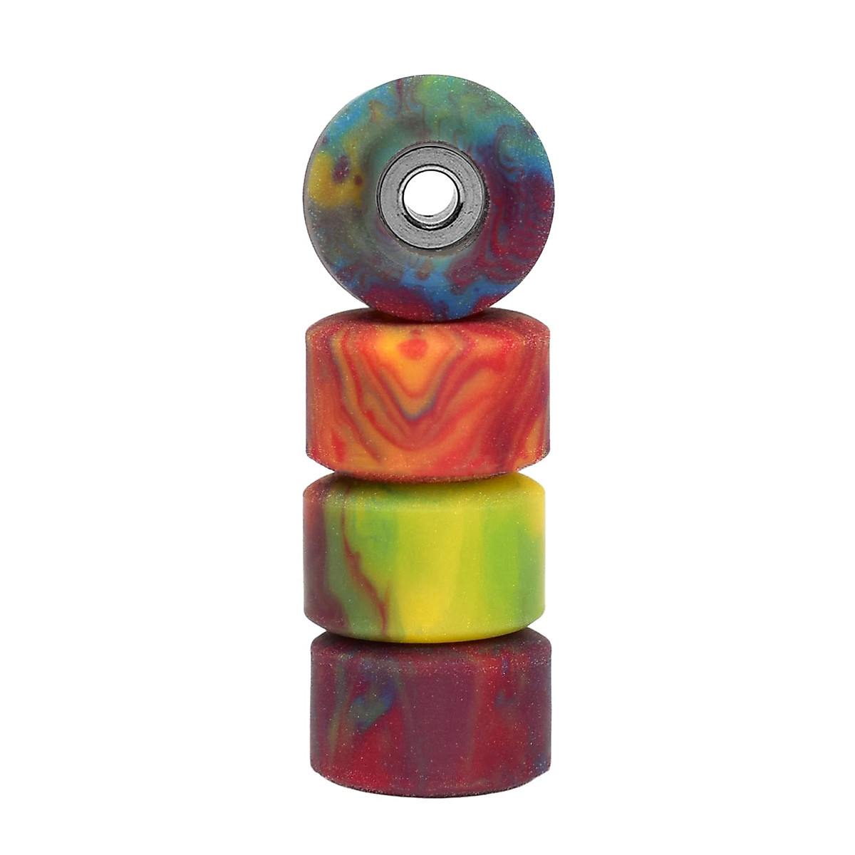 Teak Tuning Apex 61D Urethane Fingerboard Wheels - New Street Shape, 7.7mm Diameter - Ultra Spin Bearings - Made in The USA - Tie Dye Swirl Colorway