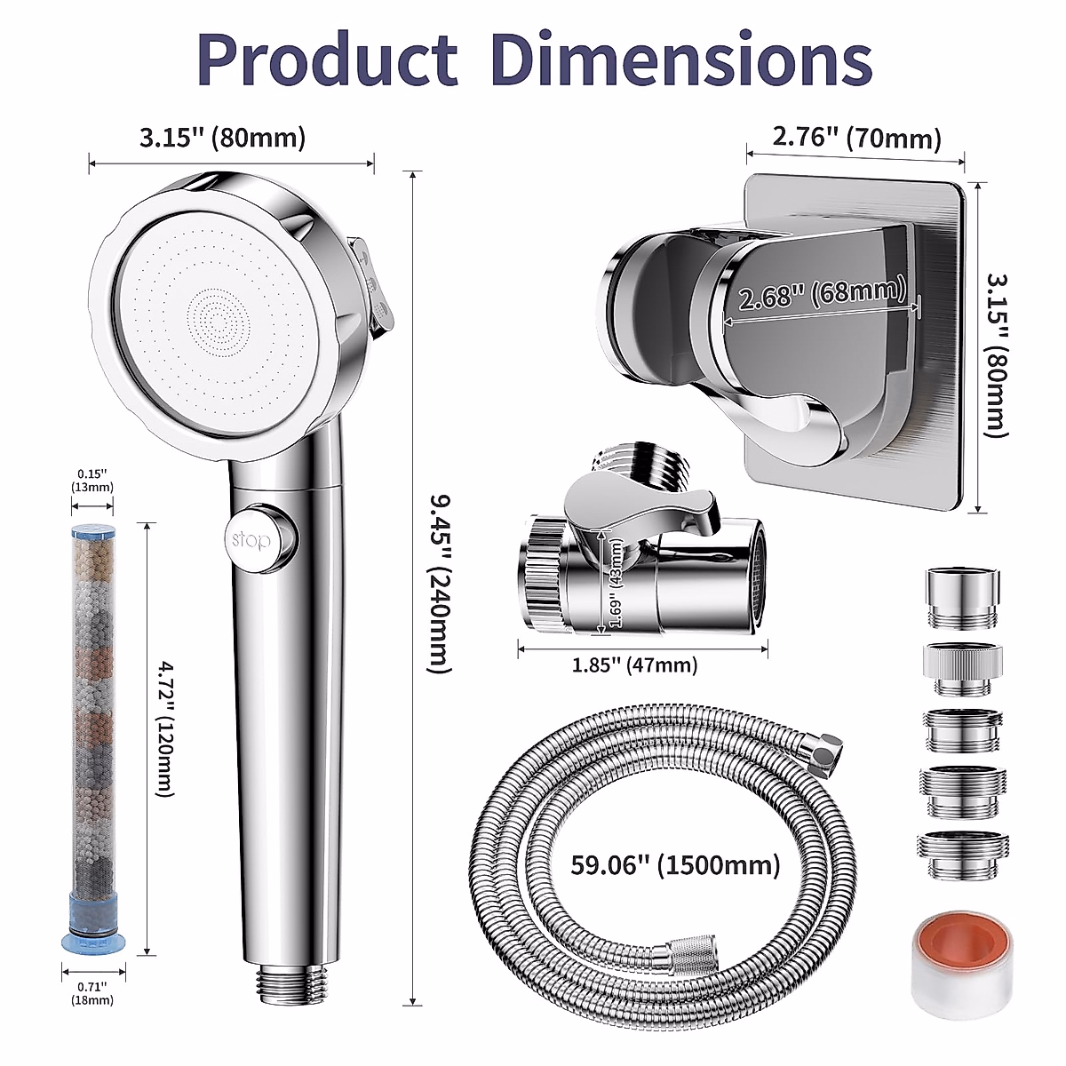 HOWUWEY Sink Hose Attachment for Faucet with 5 Adapters, Tub Faucet Sprayer Attachment, 3 Spray Modes Shower Head with ON/OFF Button, Filtered Shower Sprayer Attachment for Tub Faucet (Chrome)