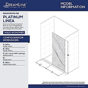 DreamLine Platinum Linea Surf 34 in. W x 72 in. H Single Panel Frameless Shower Screen in Polished Stainless Steel, D3234721M11-08
