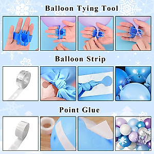 116Pcs Froozen Balloon Garland Arch Kit, Snowflake Blue Purple Confetti Balloons Fringe Curtain for Winter Wonderland Christmas Baby Shower Snow Princess Froozen Birthday Party Supplies Decorations
