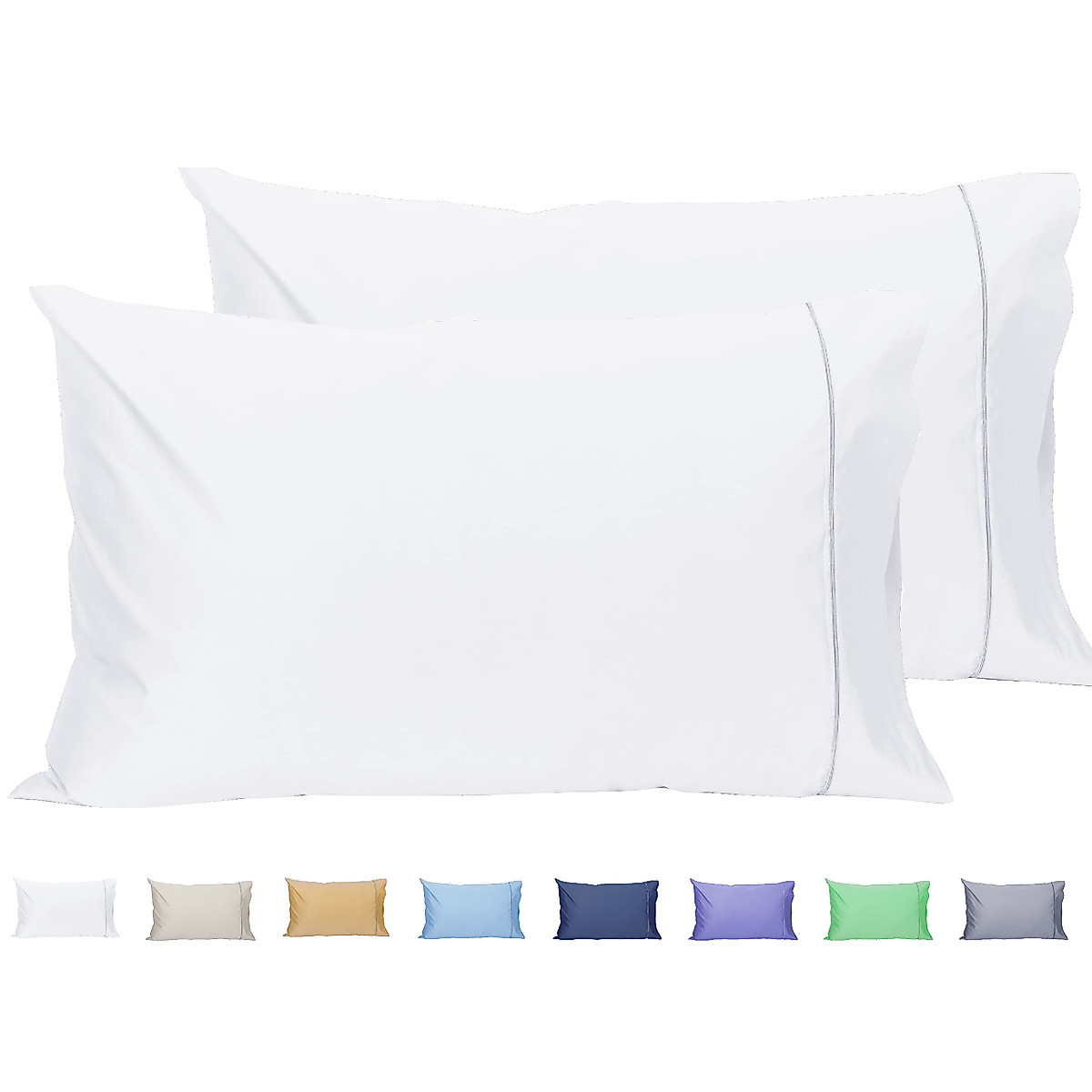 Sunflower Pillow Cases Queen Set of 2, 100% Cotton Queen Pillowcases, 20×30 inches with Silver Trim, Soft and Breathable, White