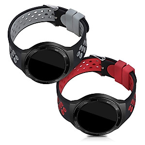kwmobile Straps Compatible with Huawei Watch GT 2e Straps - 2x Replacement Silicone Watch Bands - Black/Red/Black/Grey