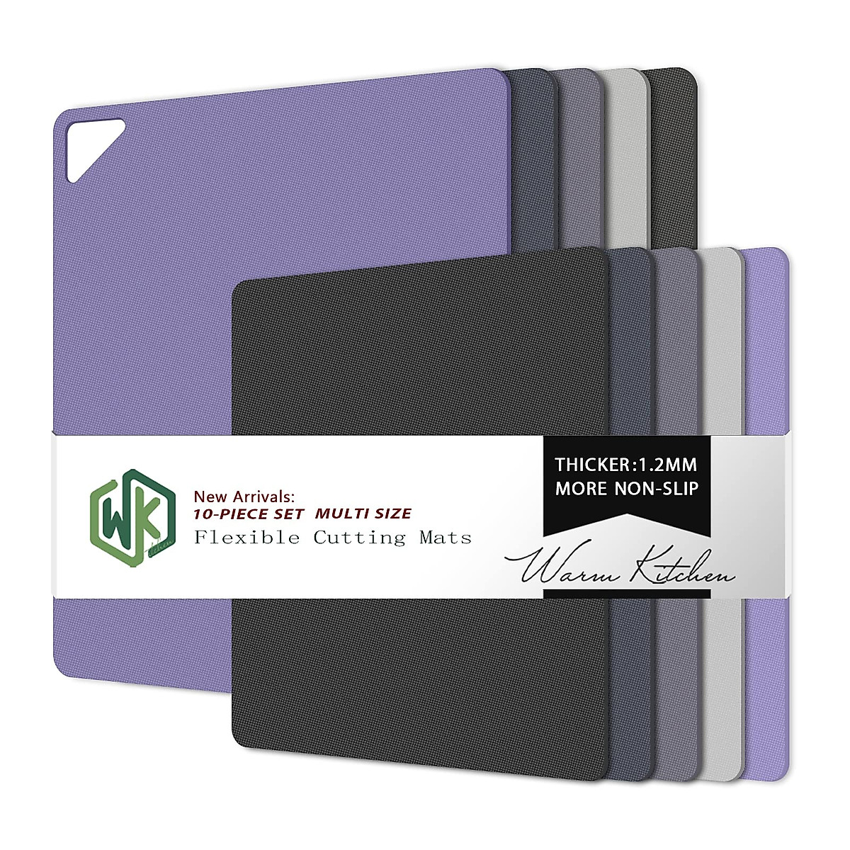 Plastic Cutting Boards for Kitchen, WK Flexible Cutting Board Set of 10, Non Slip Cutting Mats with Hole, BPA Free, Dishwasher Safe, Multi Size