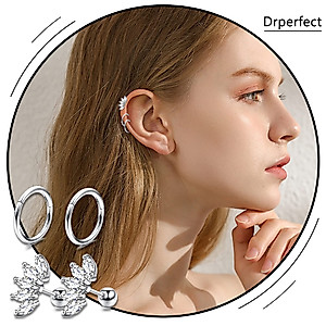 Drperfect Industrial Piercing Jewelry 14G 16G Stainless Steel Cartilage Helix Tragus Conch Earrings for Women Industrial Earrings Chain Cartilage Ear Piercing Jewelry Set