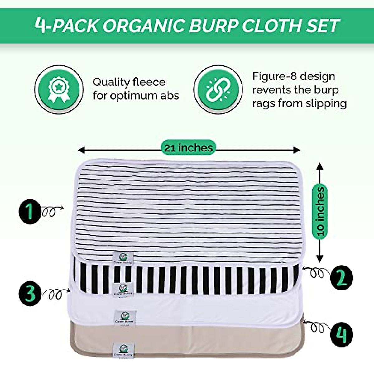 Wooden Step Stool for Kids, Toddler 2 Step Stool + Organic Burp Cloths 4 Pack Large 21''x10'' Premium