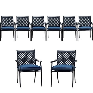 LOKATSE HOME 8 Piece Outdoor Patio Dining Chair Set Metal Furniture with Arms and Seat Cushions, Blue