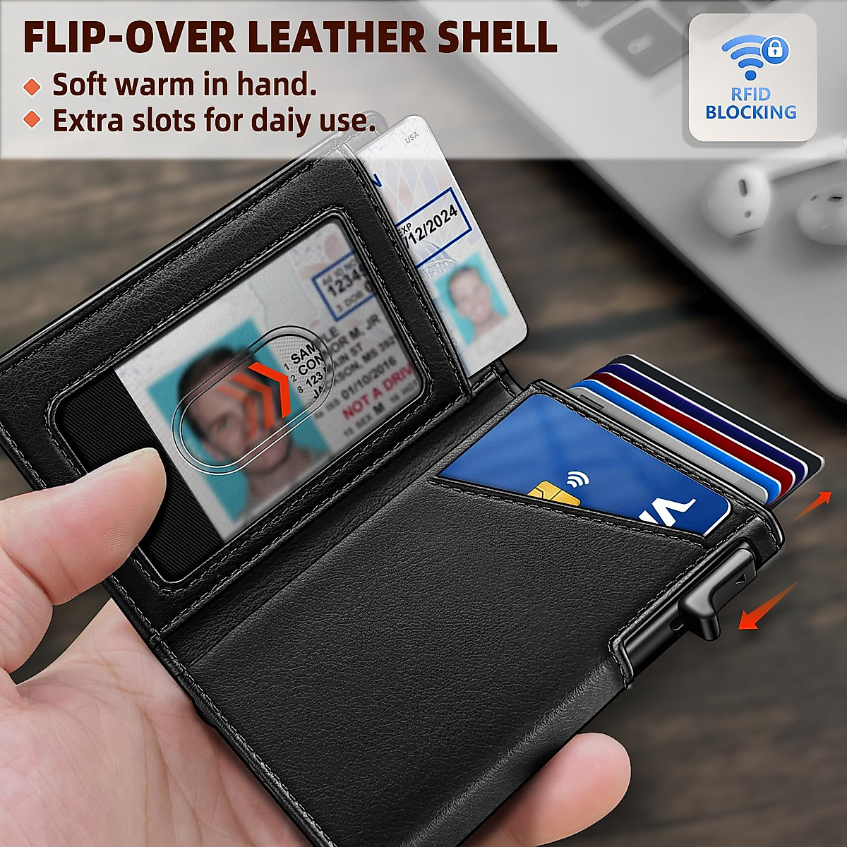 BULLIANT Money Clip Wallet,Mens Gift Slim Wallet Credit Card Holder Airtag&Standard Use 9Cards-Metal Case in Magnetic Flip Shell