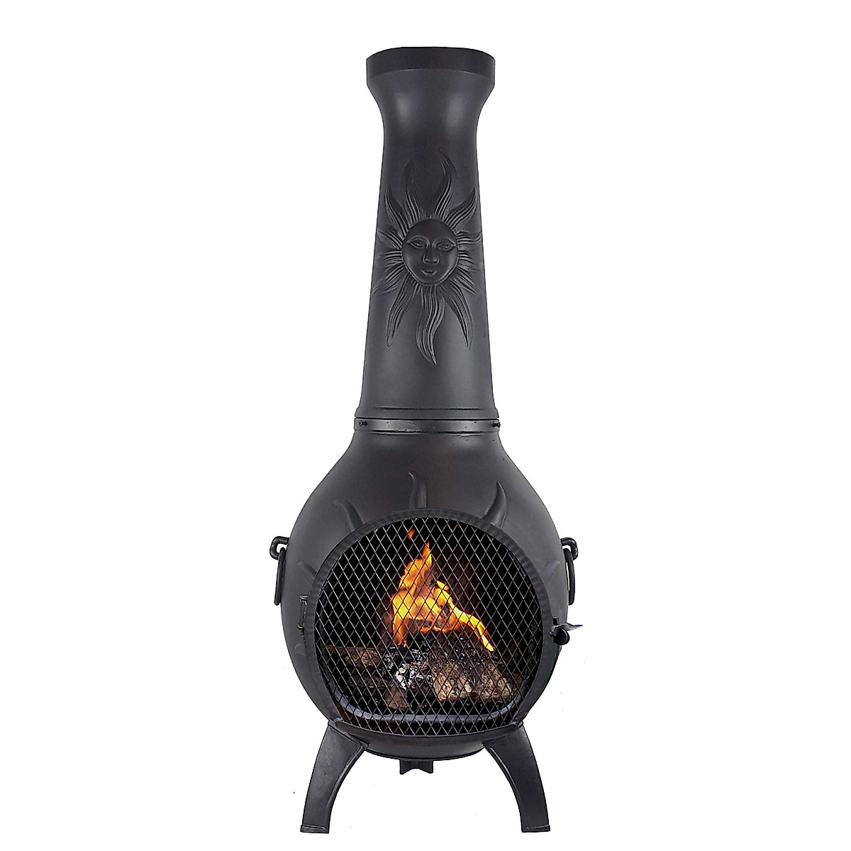 The Blue Rooster Sun Stack Chiminea Outdoor Fireplace - Wood Burning Cast Aluminum Deck or Patio Firepit