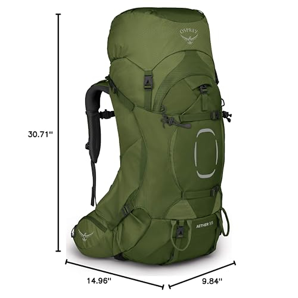 Osprey Aether 55L Men's Backpacking Backpack, Garlic Mustard Green, S/M