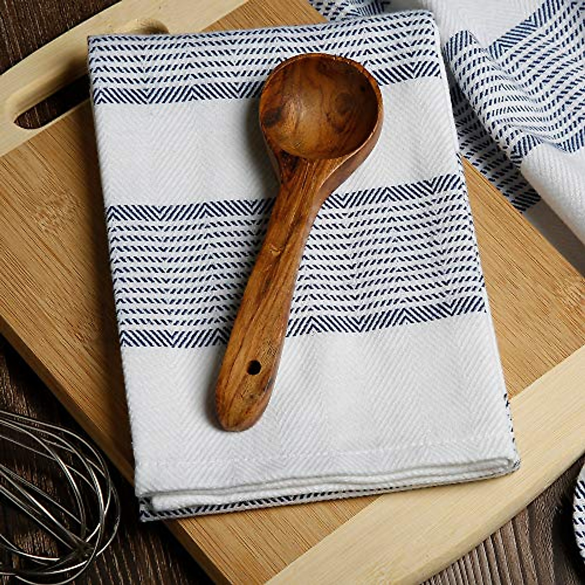 Country Maison Stripe Kitchen Towels | Pack of 6 | 18 x 28 Inches | Highly Absorbent |100% Cotton Dish Towels | Tea Towels | Bar Towels | Blue