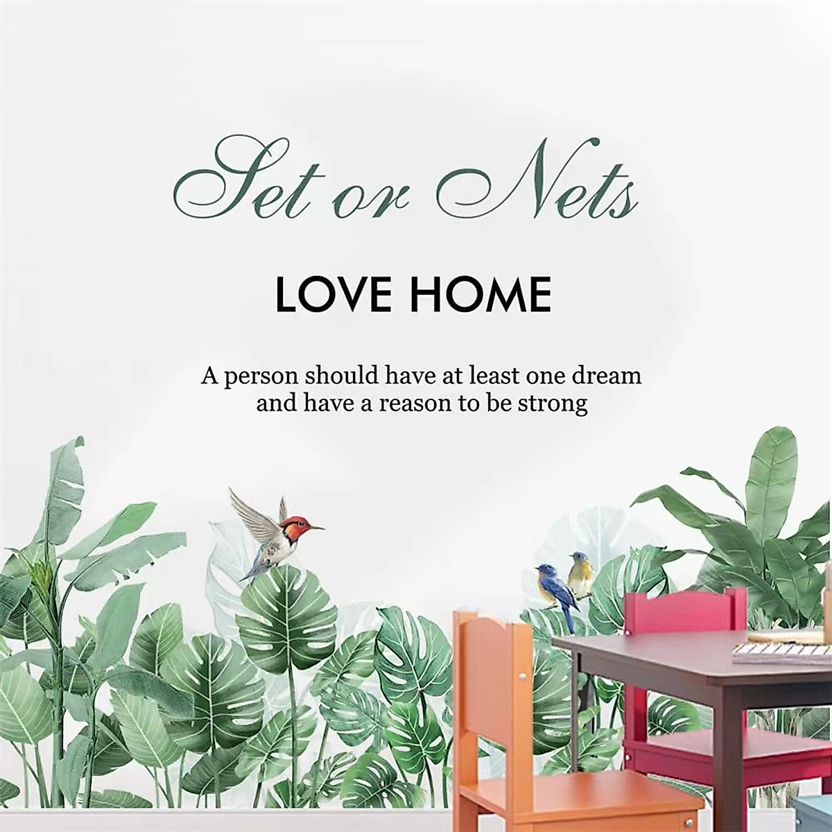 Generic Tropical Leaves Wall Decals Removable Toucan Wall Stickers for Living Room Kids Room Bedroom Playroom TV Wall Decor